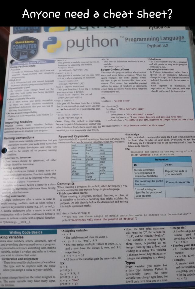 Anyone Need Cheat Sheet Programming Language Oe Global Scope This Is Accessible By The Whole