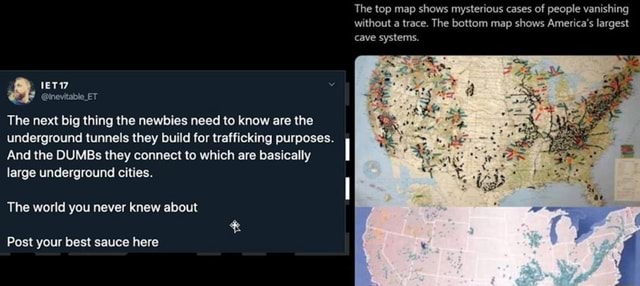 The top map shows mysterious cases of people vanishing without a trace. The bottom map shows ...