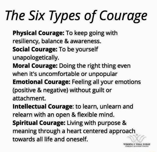 The Six Types of Courage Physical Courage: To keep going with ...