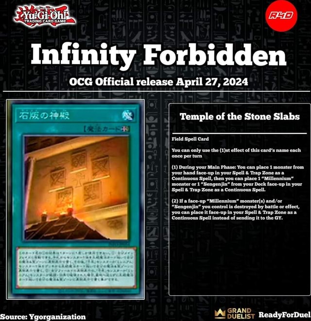 Vu Infinity Forbidden OCG Official release April 27, 2024 I Source: Ygorganization Temple of the ...