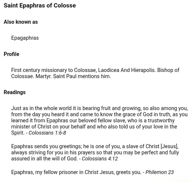 Saint Epaphras of Colosse Also known as Epagaphras Profile First ...