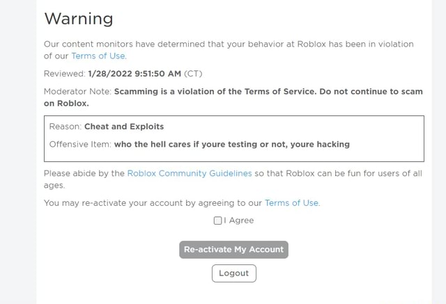 Warning Our content monitors have determined that your behavior at ...