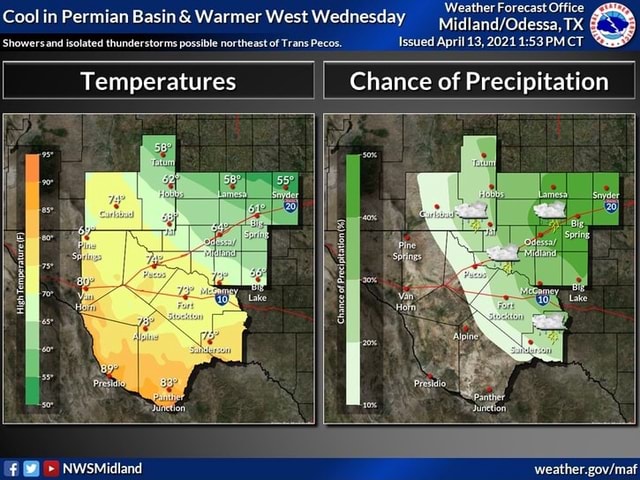 Cool in Permian Basin & Warmer West Wednesday Weather Forecast Showers ...