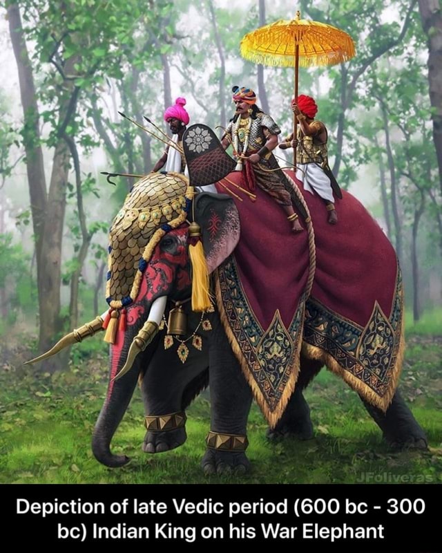 Depiction of late Vedic period (600 bc - 300 bc) Indian King on his War ...
