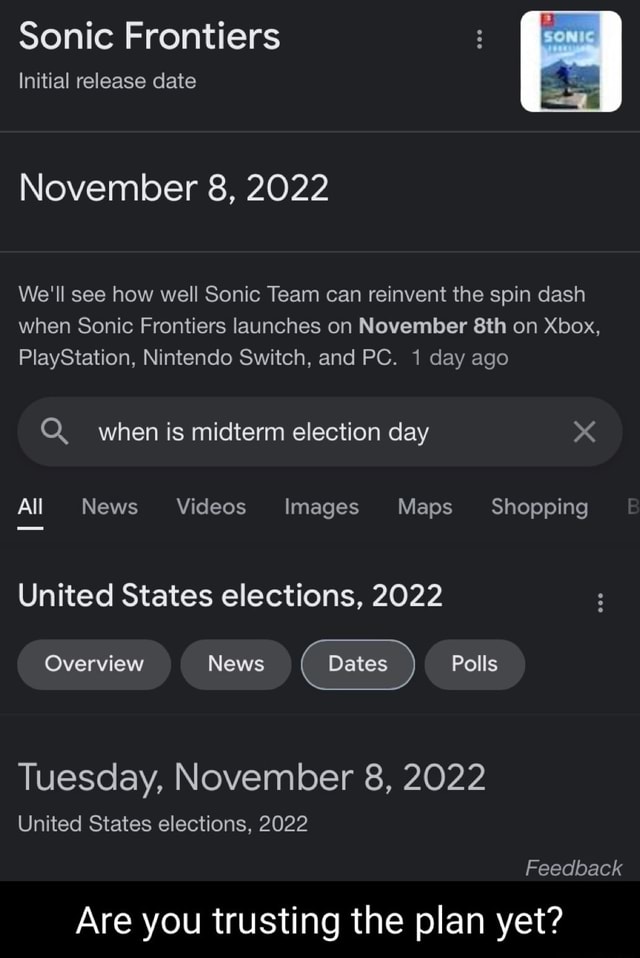 Sonic Frontiers Initial release date November 8, 2022 We'll see how ...