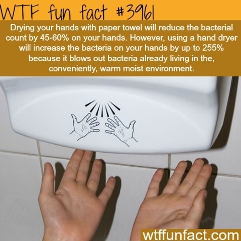 Drying your hands with paper towel will reduce the bacterial count by ...