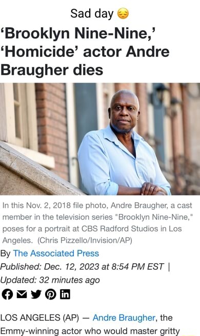 Sad day 'Brooklyn Nine-Nine,' 'Homicide' actor Andre Braugher dies In ...