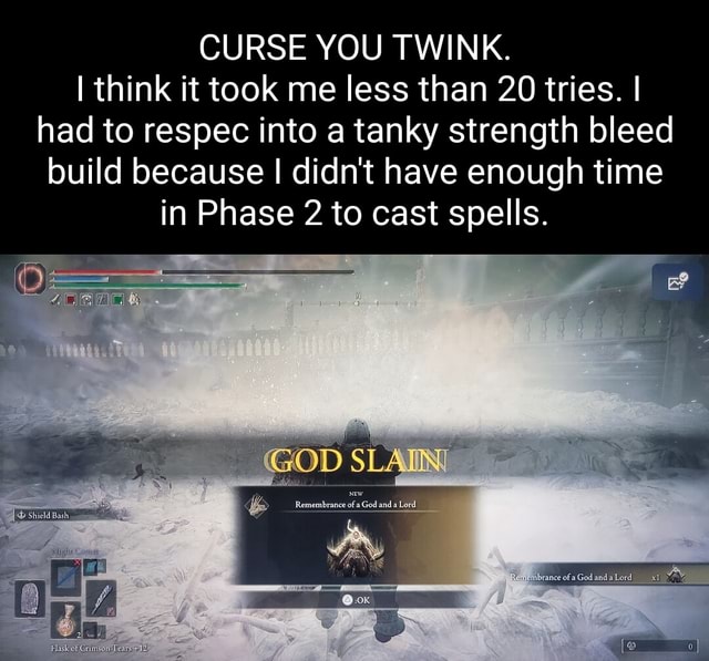 CURSE YOU TWINK. I think it took me less than 20 tries. I had to respec ...