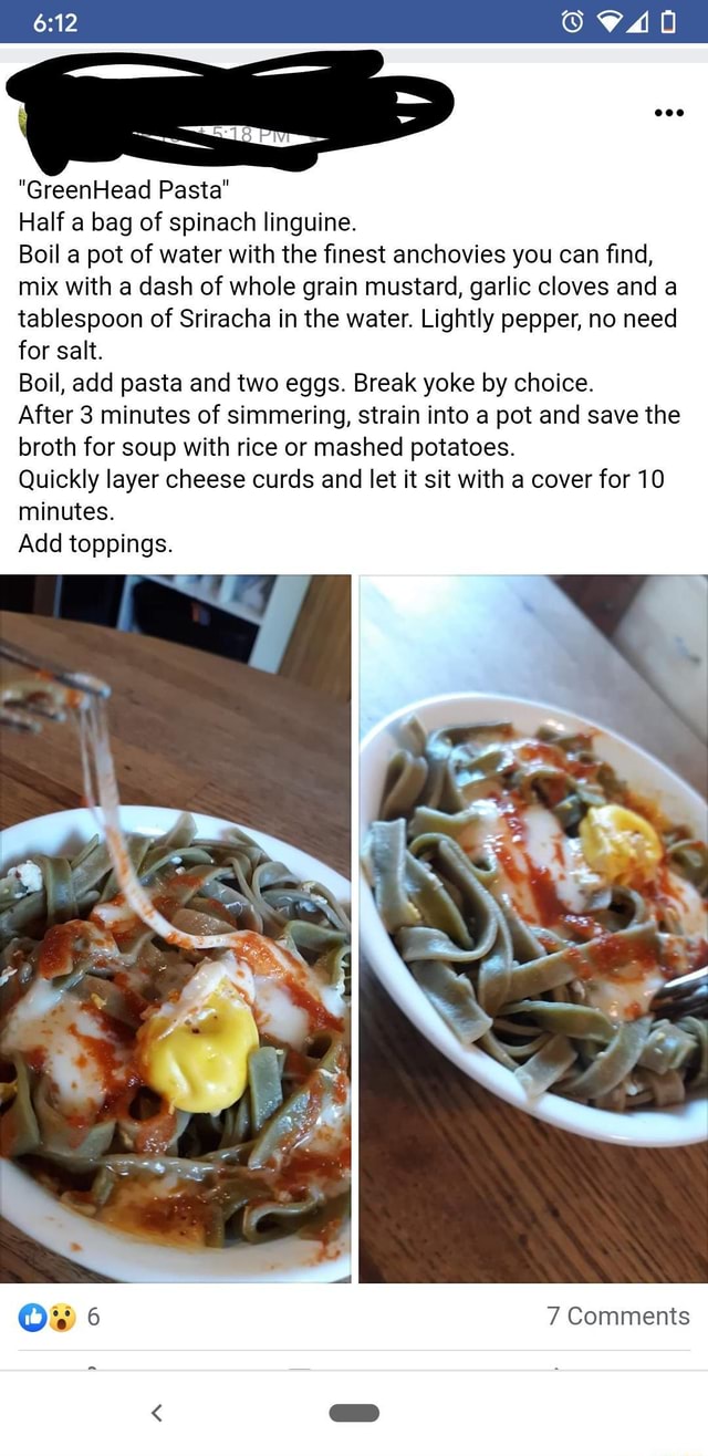 Cursed recipe my friend posted - "GreenHead Pasta" Half a bag of ...