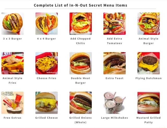 Complete List of In-N-Out Secret Menu Items - iFunny