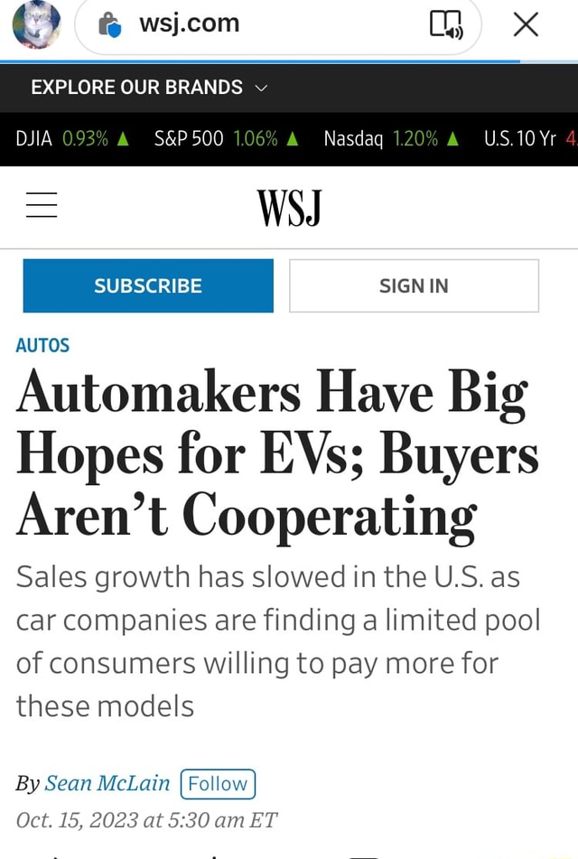 EXPLORE OUR BRANDS DJIA A 500 = WSJ SUBSCRIBE SIGN IN AUTOS Automakers Have Big Hopes for EVs ...