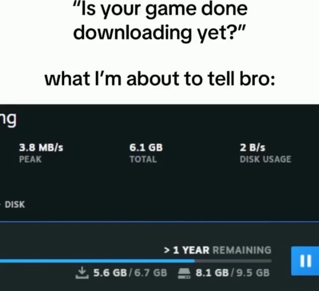 Is your game done downloading yet?" what I'm about to tell bro: 3.8 6.1 ...