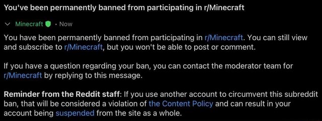 You've been permanently banned from participating in Minecraft - Now ...