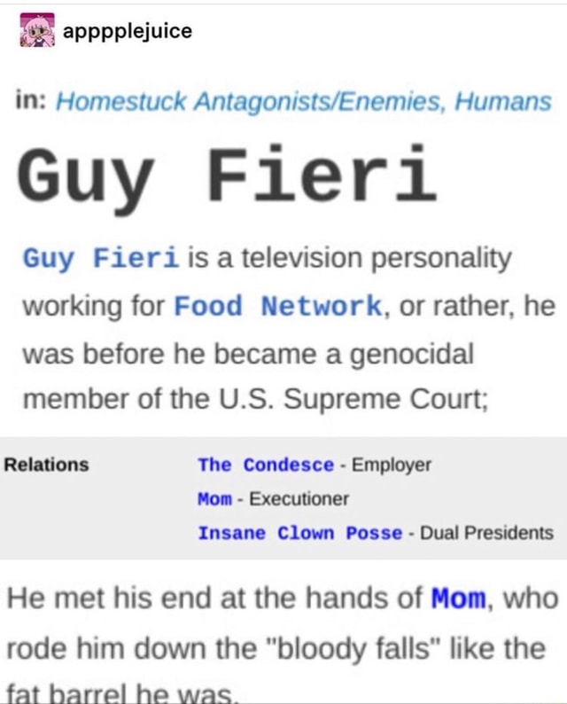 In: Homestuck Antagomsts/Enemles. Humans Guy Fieri Guy Fieri is a ...