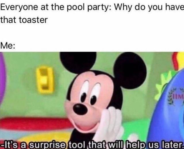 Everyone at the pool party: Why do you have that toaster - iFunny