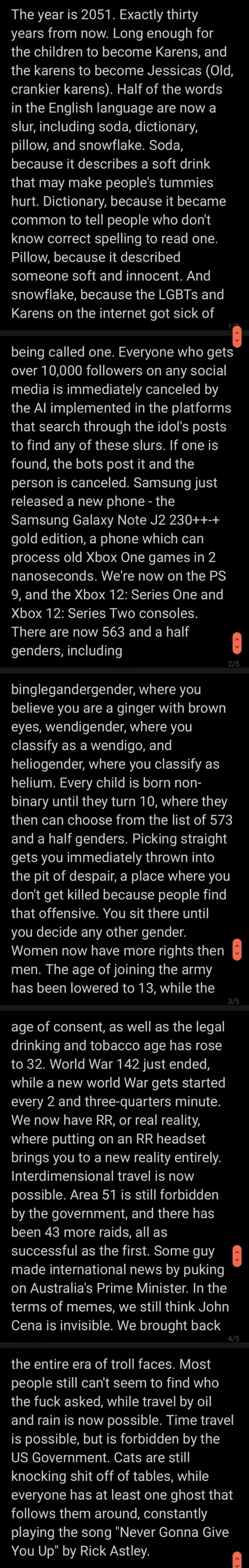 The year is 2051. Exactly thirty years from now. Long enough for the ...