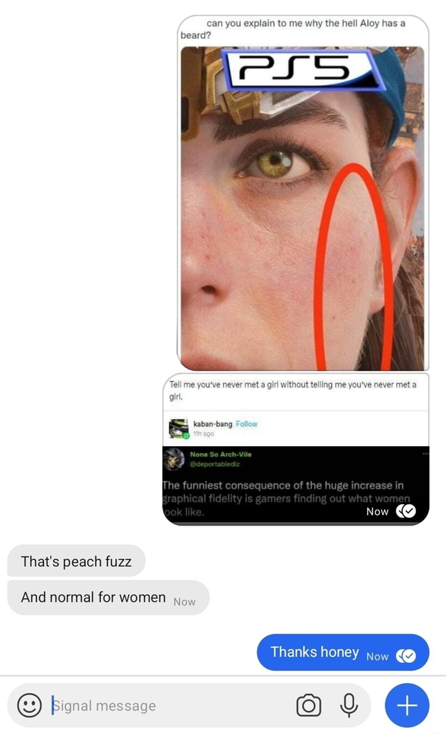 Can you explain to me why the hell Aloy has a beard? 'Tall me you've ...