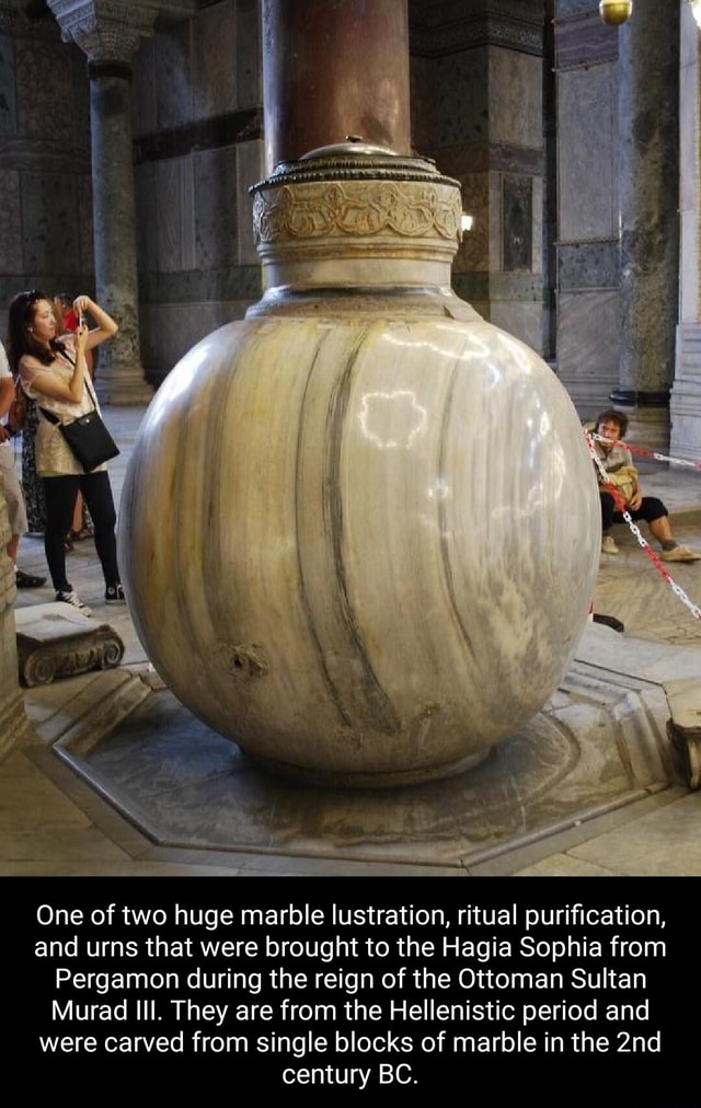 One of two huge marble lustration, ritual purification, and urns that ...