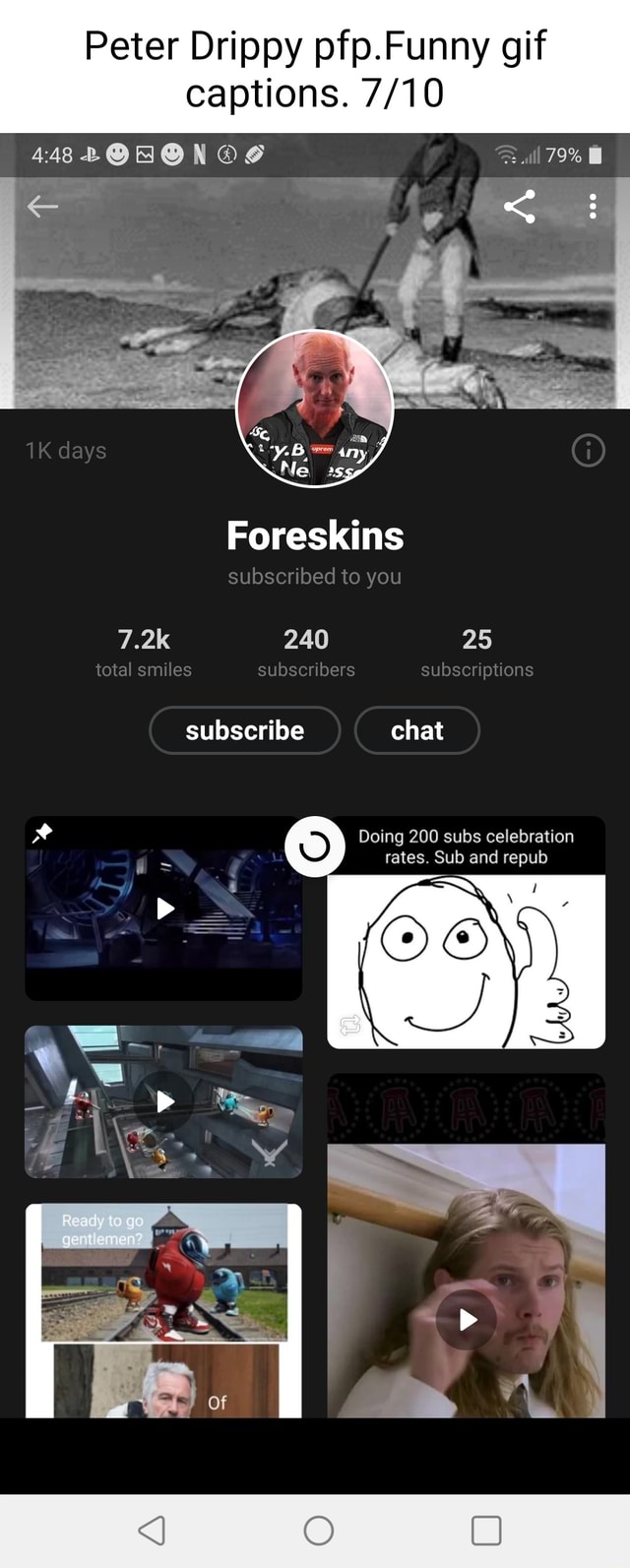 Peter Drippy pfp.Funny gif captions. 79% Foreskins subscribed to you 25 ...