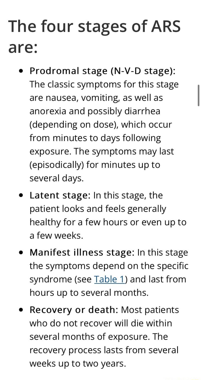 The four stages of ARS are: Prodromal stage (N-V-D stage): The classic ...