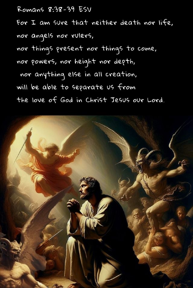 Romans %:>%-%9 ESV For I am Suve that neither death nov lite, no angels ...