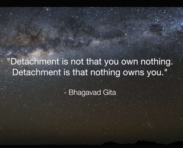 "Detachment is not that you own nothing. Detachment is that nothing ...