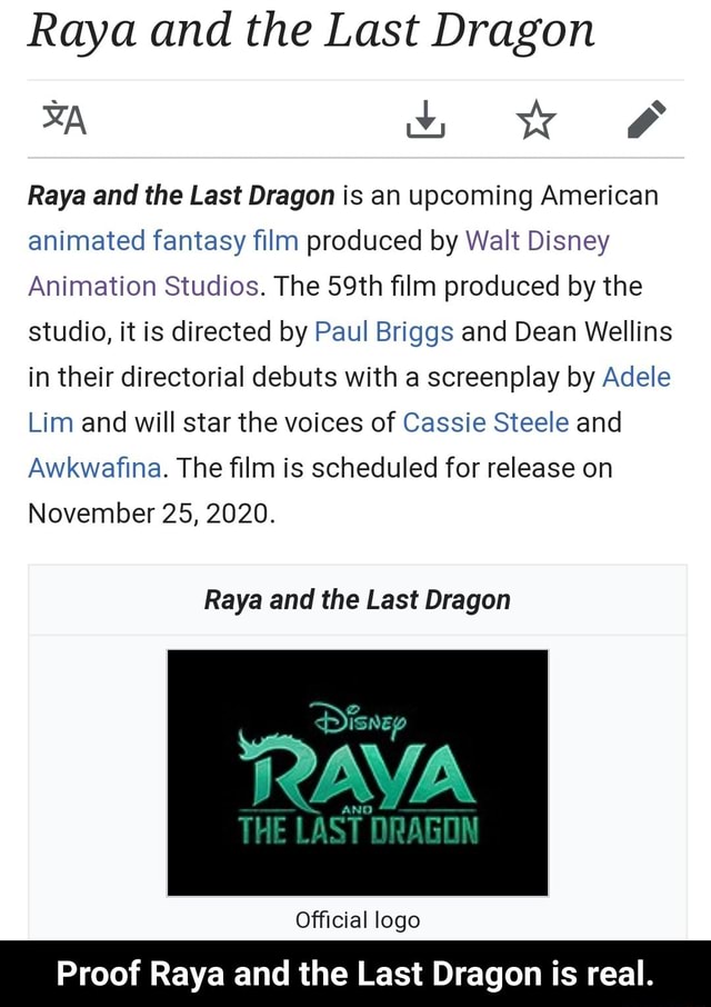 Raya and the Last Dragon Raya and the Last Dragon is an upcoming ...