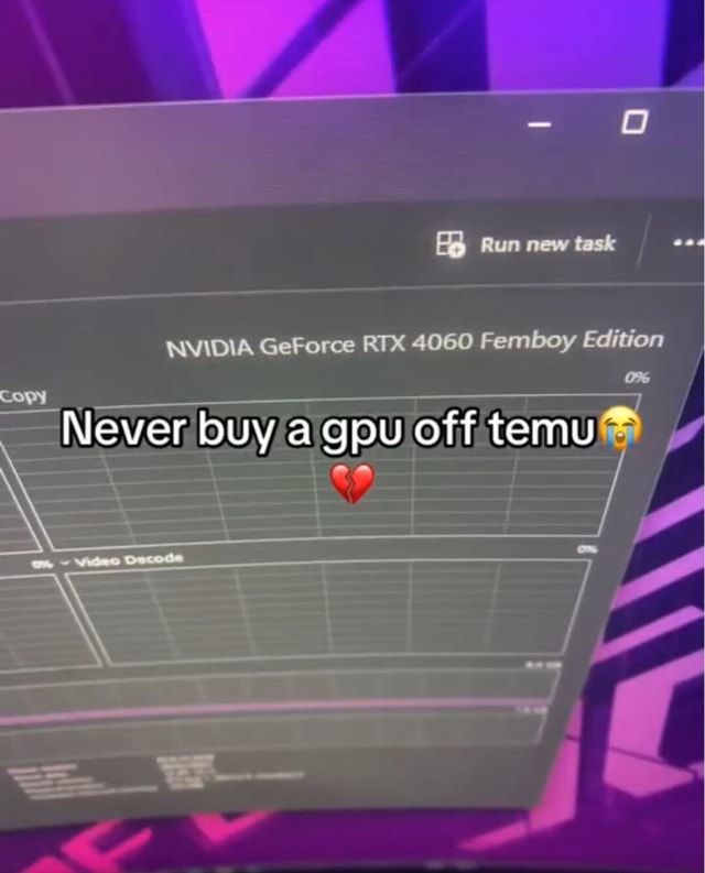 Run new task NVIDIA GeForce RTX 4060 Femboy Edition Never buy gpu off ...