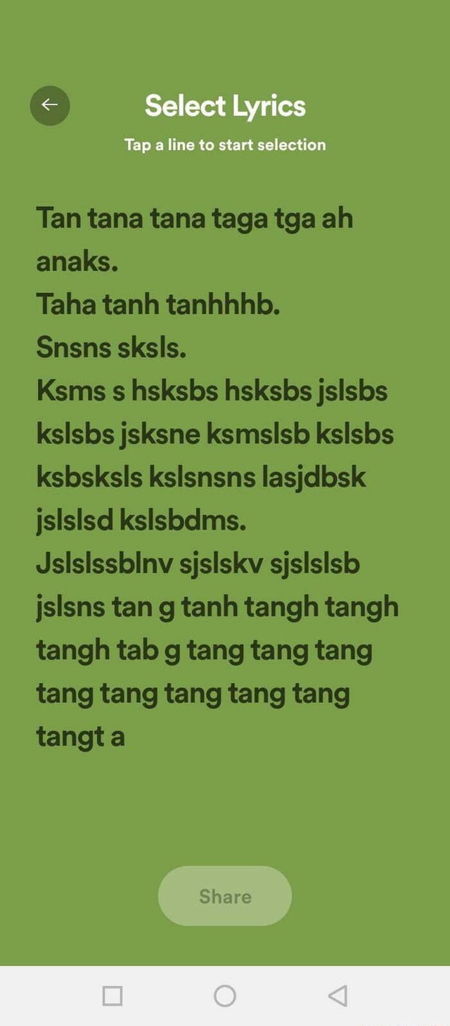 Select Lyrics Tap a line to start selection Tan tana tana taga tga ah ...