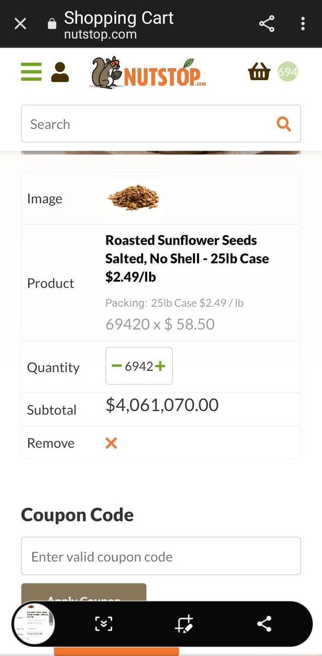 Shopping Cart nutstop.cem Be Search Image Roasted Sunflower Seeds ...