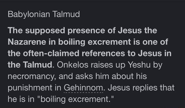 Babylonian Talmud The supposed presence of Jesus the Nazarene in ...