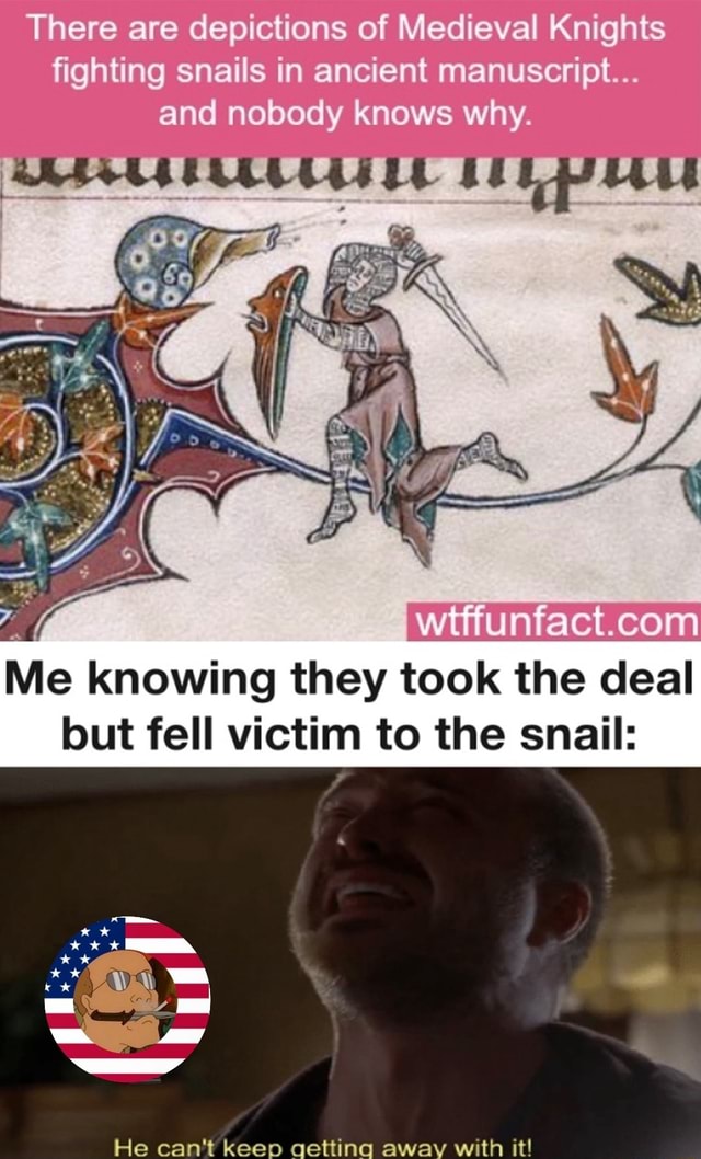 There are depictions of Medieval Knights fighting snails in ancient ...