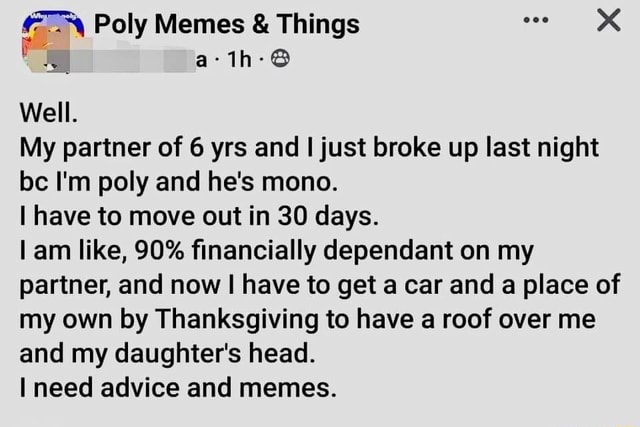Poly Memes & Things Well. My partner of 6 yrs and I just broke up last ...