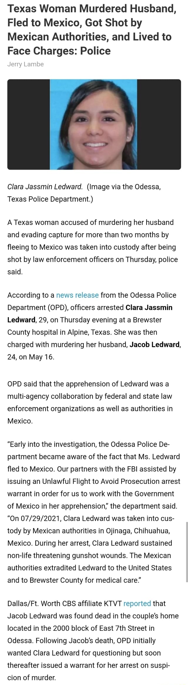 Texas Woman Murdered Husband, Fled to Mexico, Got Shot by Mexican ...