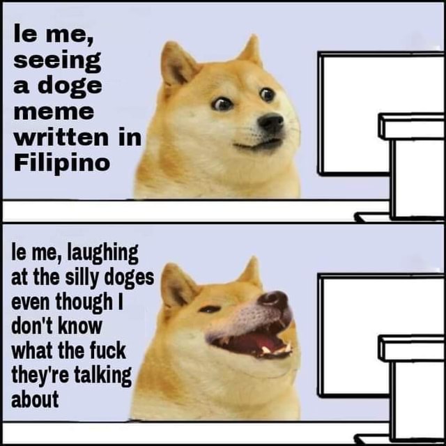 Le me, seeing a doge meme written in Filipino le me, laughing at the ...