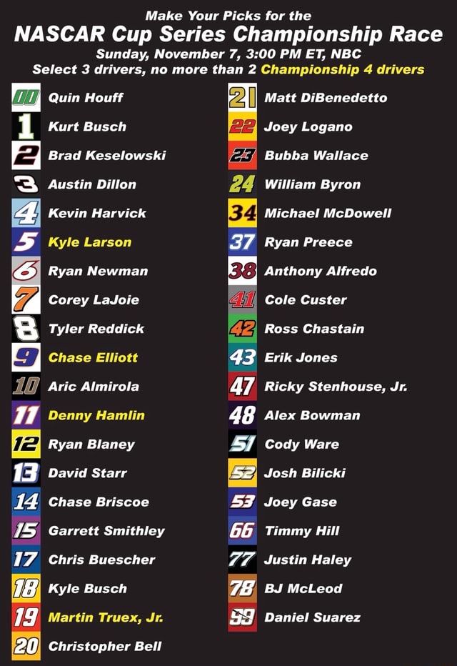 Make Your Picks for the NASCAR Cup Series Championship Race Sunday ...