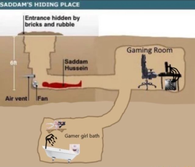 SADDAM'S HIDING PLACE Saddam Hussein on Air vent Gamer girl bath - iFunny