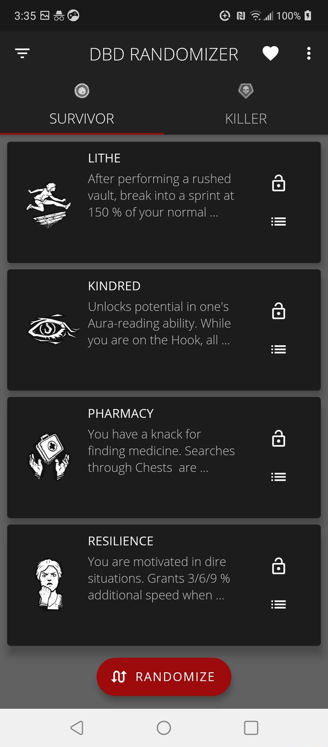 SO 100% = DBD RANDOMIZER SURVIVOR KILLER LITHE After performing a rushed vault, break into a ...