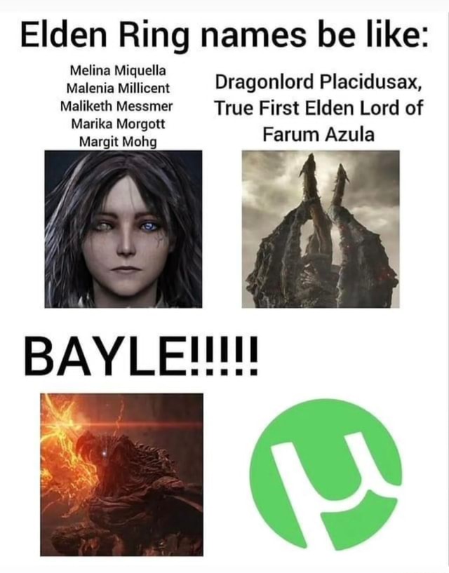 Elden Ring names be like: Melina Miquella Malenia Millicent Dragonlord ...