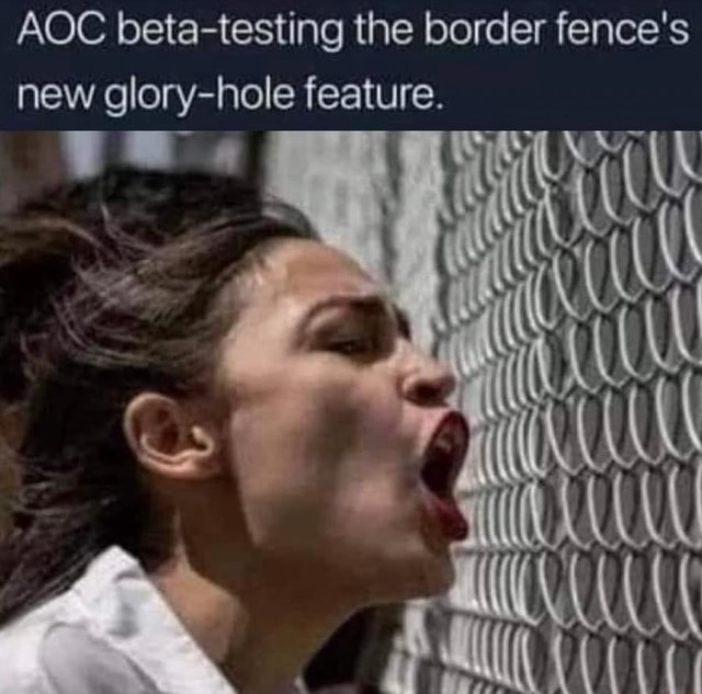 AOC beta-testing the border fence's new glory-hole feature. - iFunny
