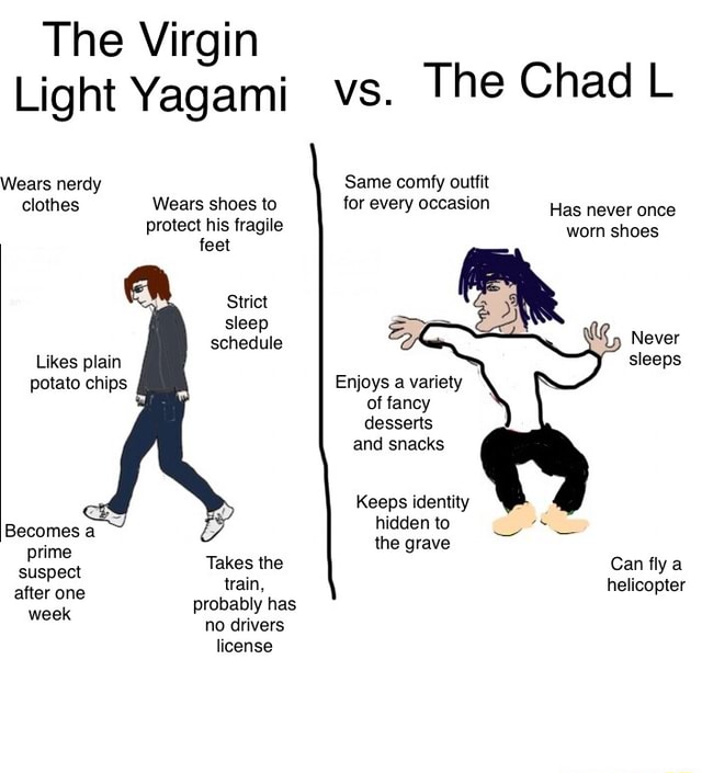 The Virgin Light Yagami Wears nerdy clothes Wears shoes to protect his ...
