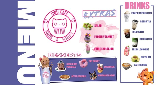 UWu Cat Cafe - made by Cruel Diamond(twitter) - PUMPKIN SPICED LATTE BOBBATEA ICED COFFEE MATCHA ...