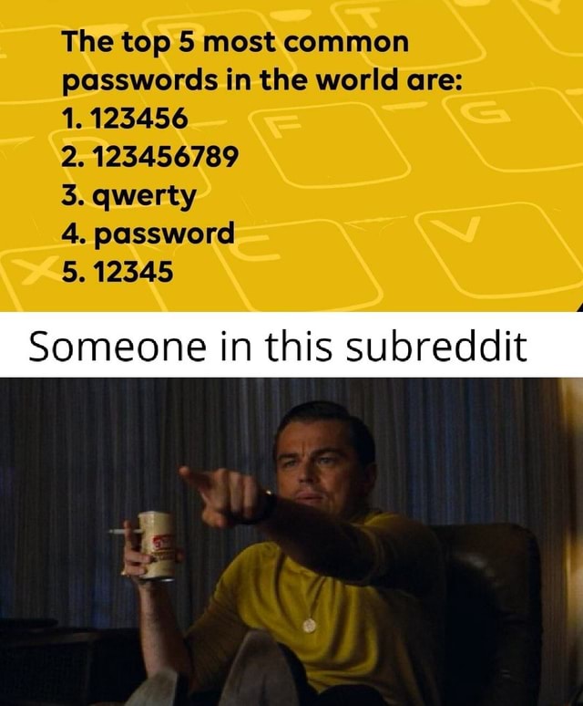 The top 5 most common passwords in the world are: 1. 123456 2 ...