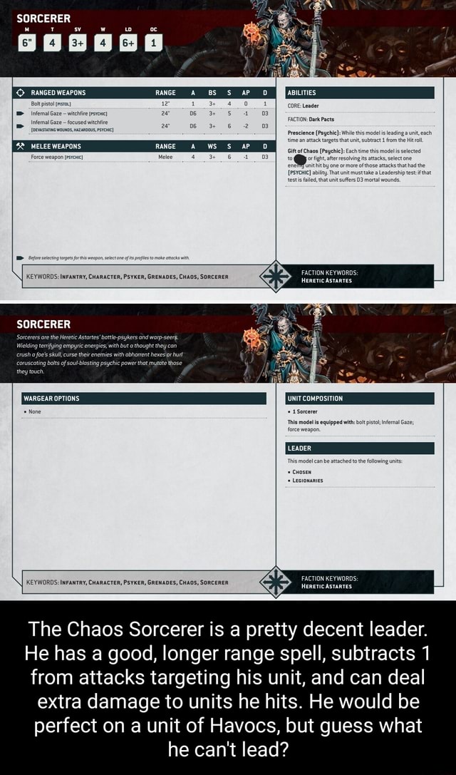 SORCERER RANGED WEAPONS ABILITIES Bolt pistol CORE: Leader Infernal ...