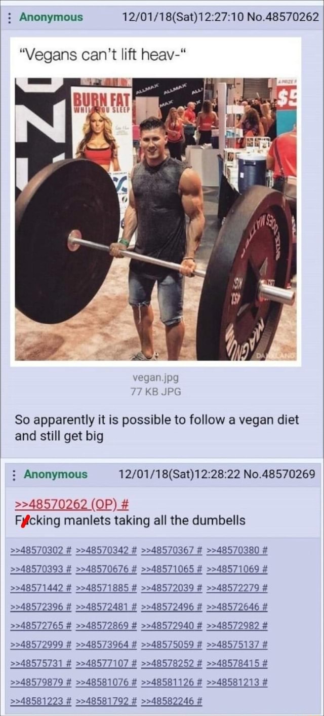 Anonymous No.48570262 "Vegans can't lift heav-" KB So apparently it is possible to follow a ...