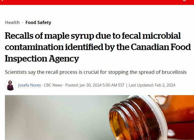 Health - Food Safety Recalls of maple syrup due to fecal microbial ...