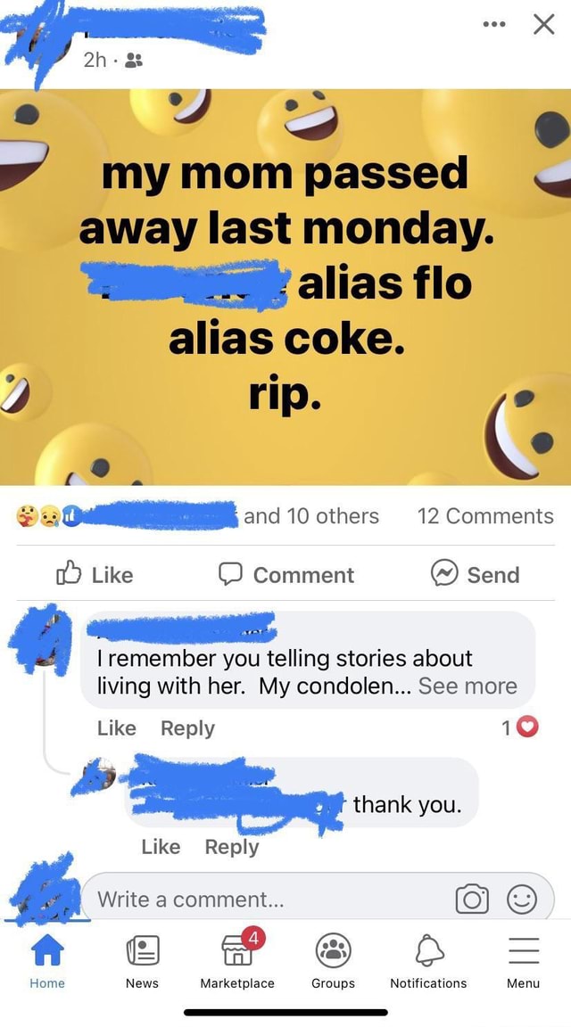 My mompassed away last monday. alias flo alias coke. rip. a G and 10 ...