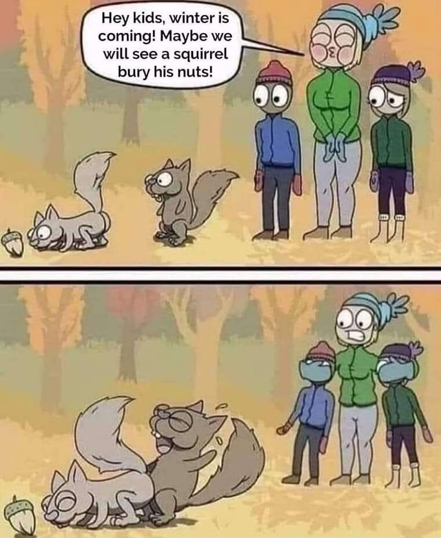 Hey kids, winter is coming! Maybe we will see a squirrel bury his nuts ...