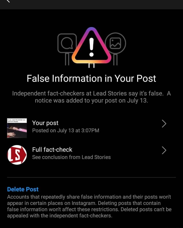 False Information in Your Post Independent fact-checkers at Lead ...
