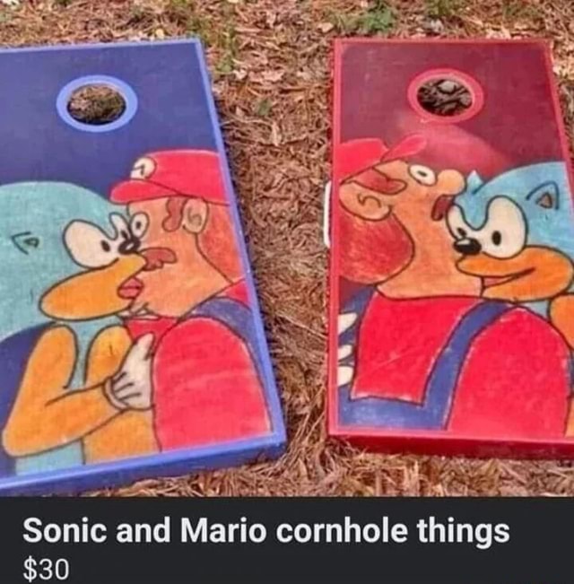 Sonic and Mario cornhole things $30 - iFunny